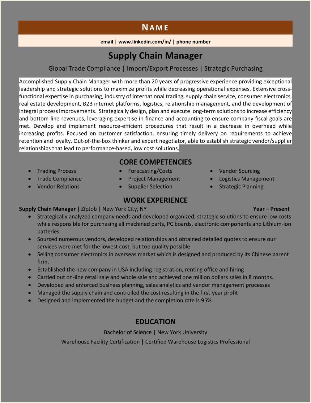 Examples Of Supply Chain Management Resumes Resume Example Gallery