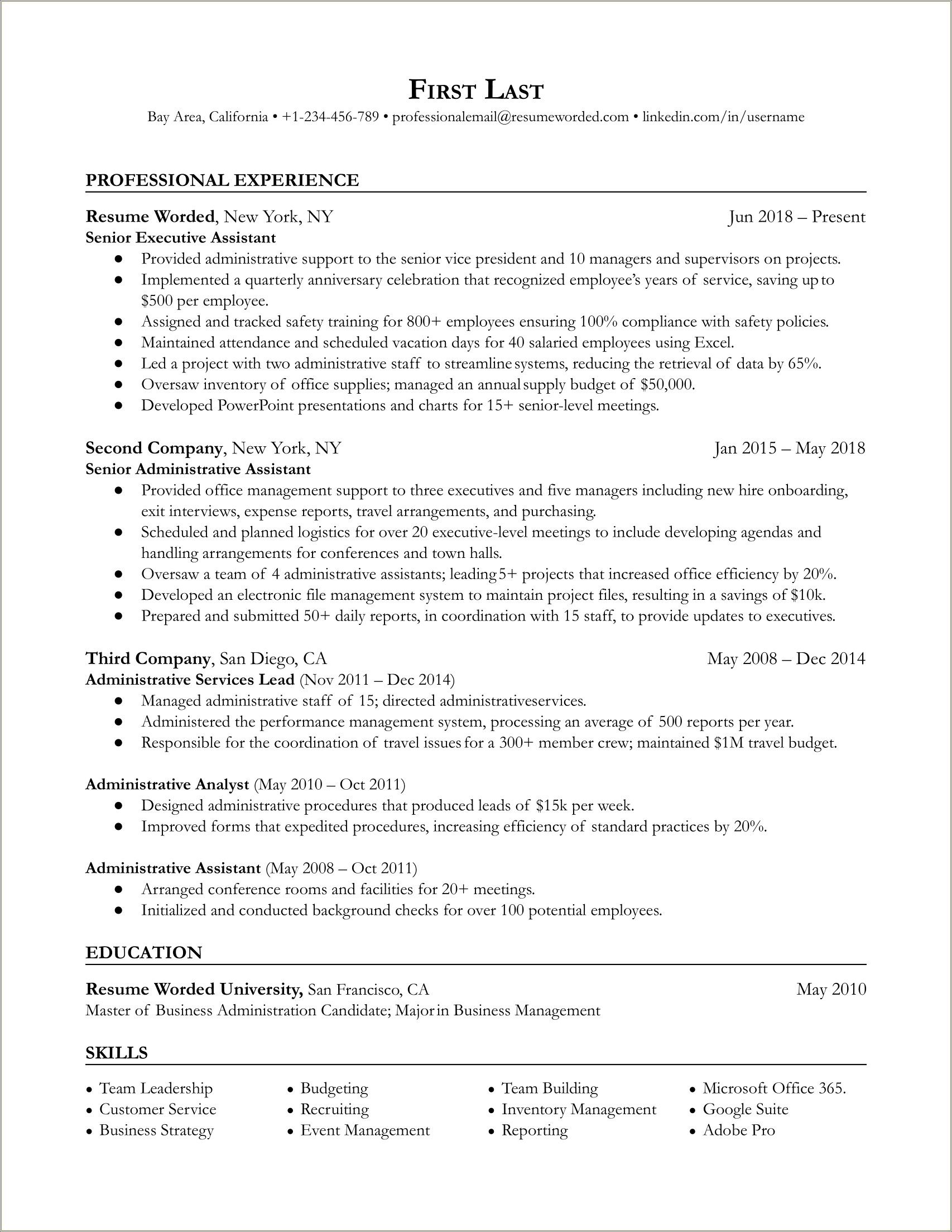 Executive Administrative Assistant Resume Examples - Resume Example Gallery