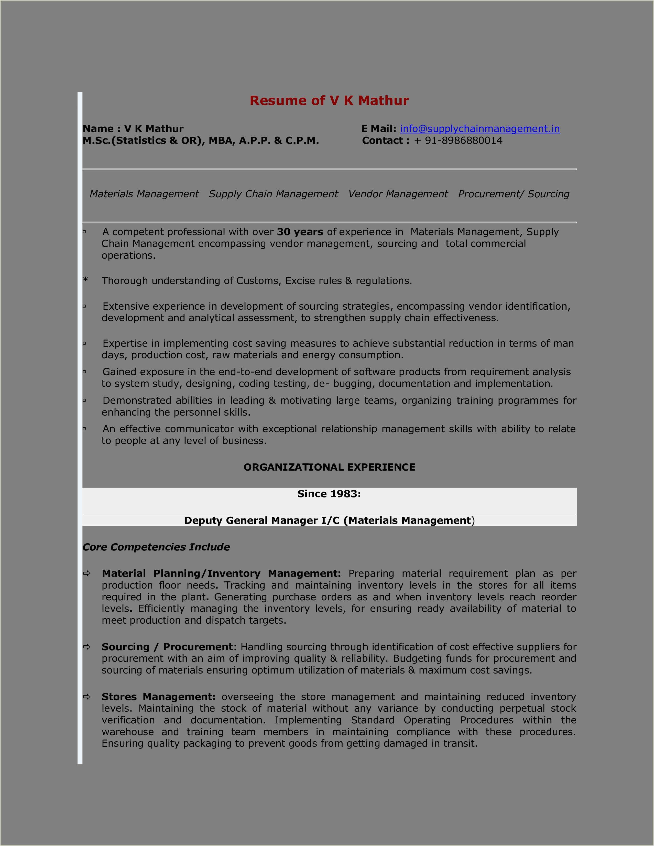 Experience For Plant Manager Resume Resume Example Gallery