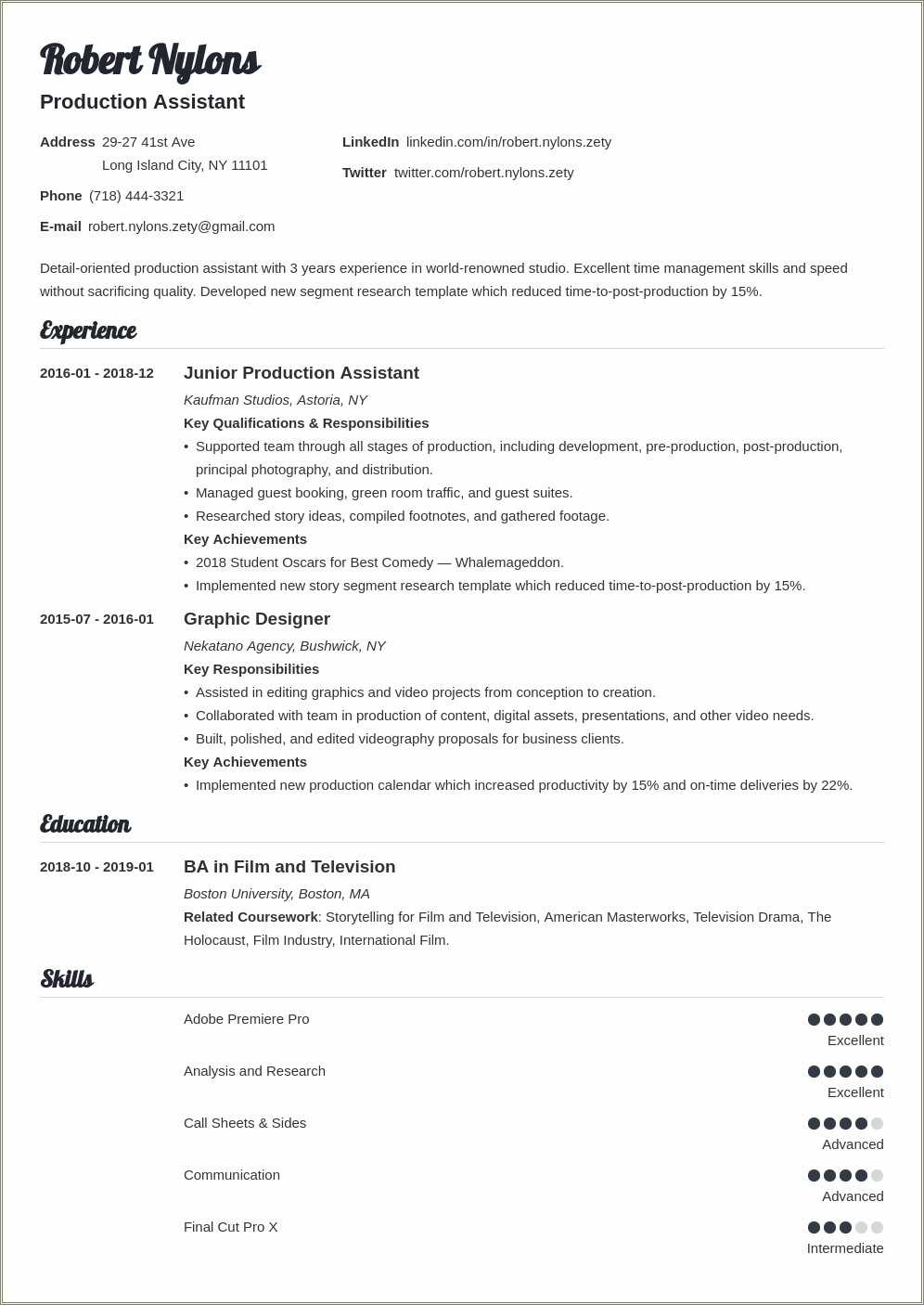 Freelance Production Assistant Resume Sample Resume Example Gallery freelance-production-assistant-resume-sample-resume-example-gallery