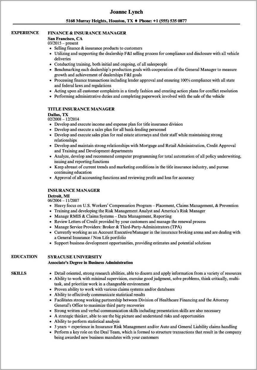 Auto Finance Manager Resume Samples Resume Example Gallery