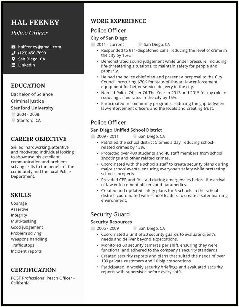 Professional and modern law enforcement resume template - holfflowers