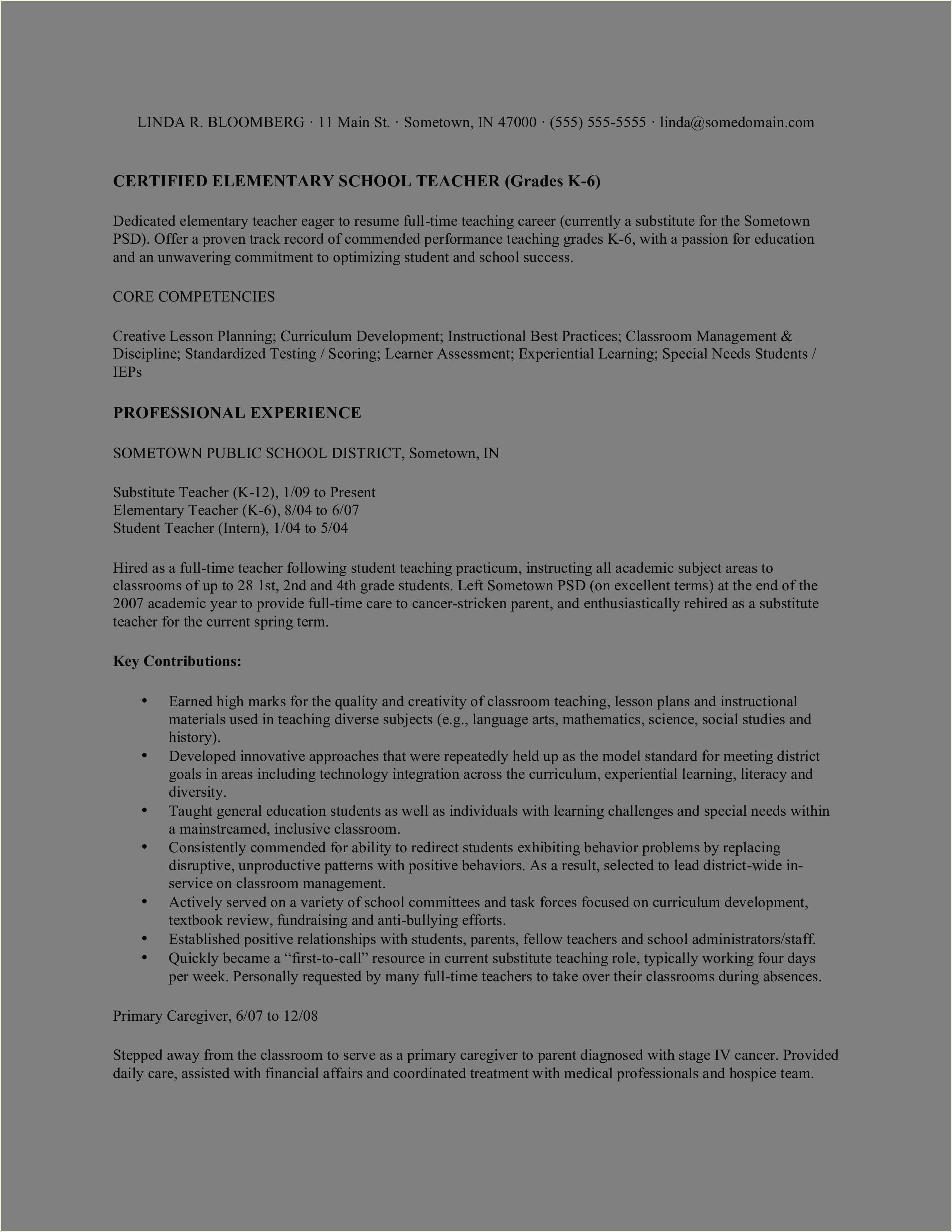 Free Sample Resume For Elementary Teachers Resume Example Gallery free-sample-resume-for-elementary-teachers-resume-example-gallery
