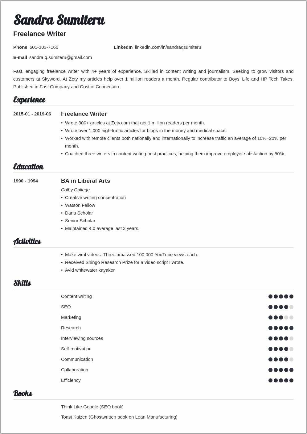 Freelance Writer Functional Resume Examples Resume Example Gallery