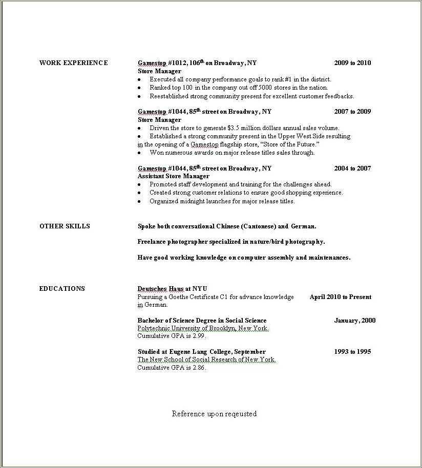 Gamestop District Manager Resume Example - Resume Example Gallery