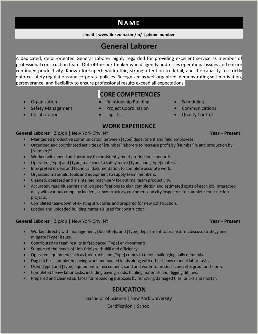 General Laborer Objective Resume Examples Resume Example Gallery
