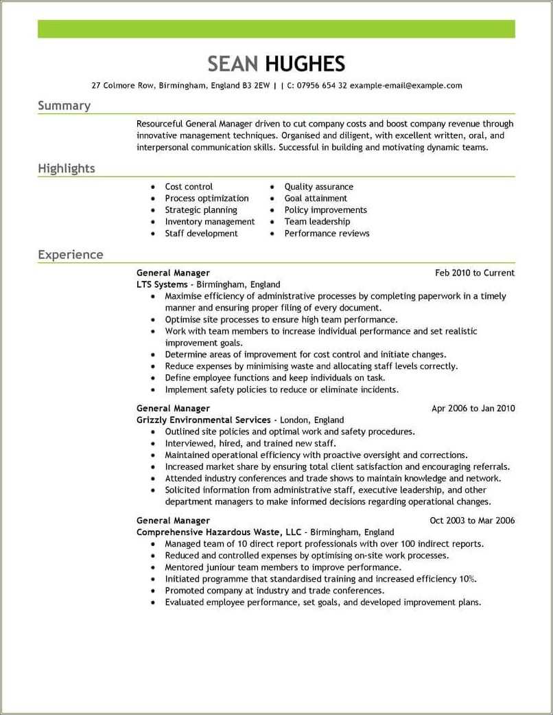 General Professional Summary For Resume Examples