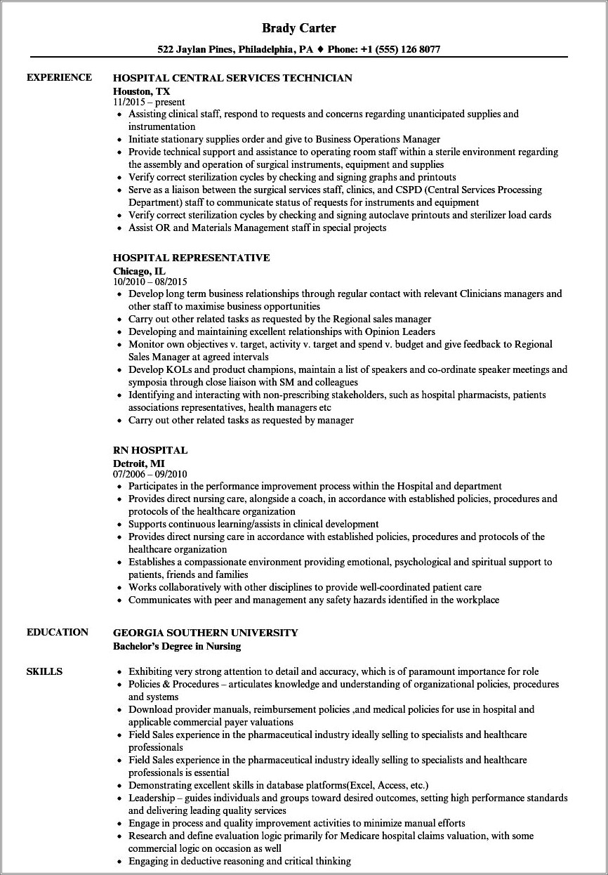 Good Resume For Hospital Job Resume Example Gallery