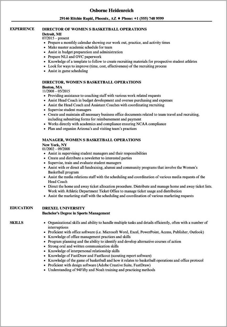 Head Varsity Basketball Coach Job Resume Resume Example Gallery