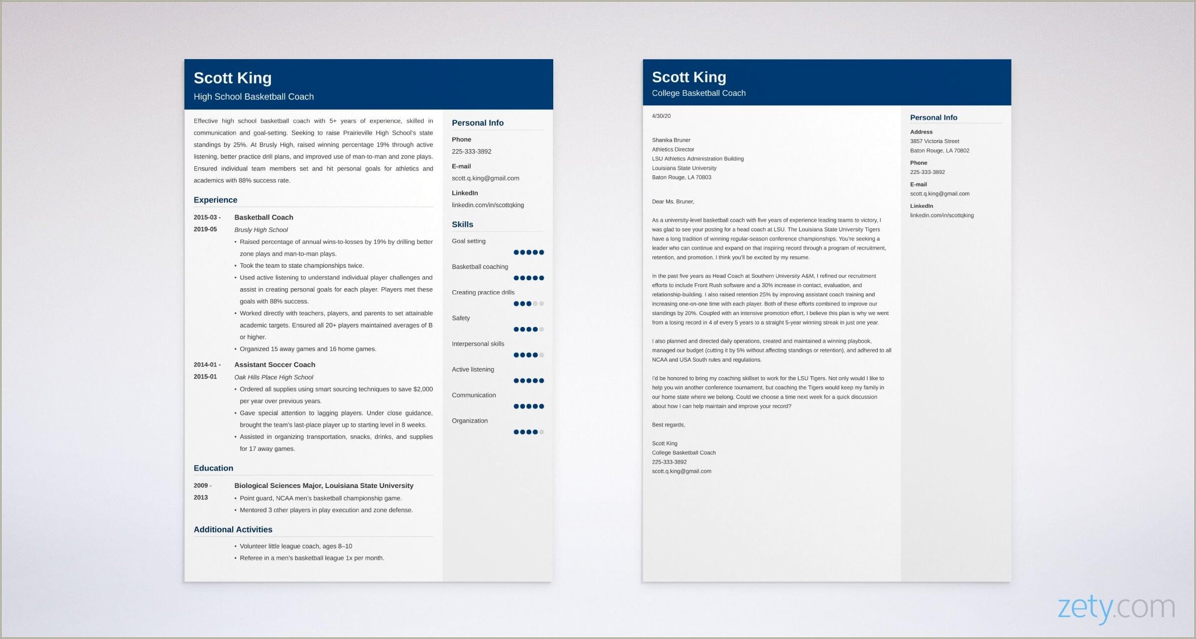 High School Football Coach Resume Example Resume Example Gallery