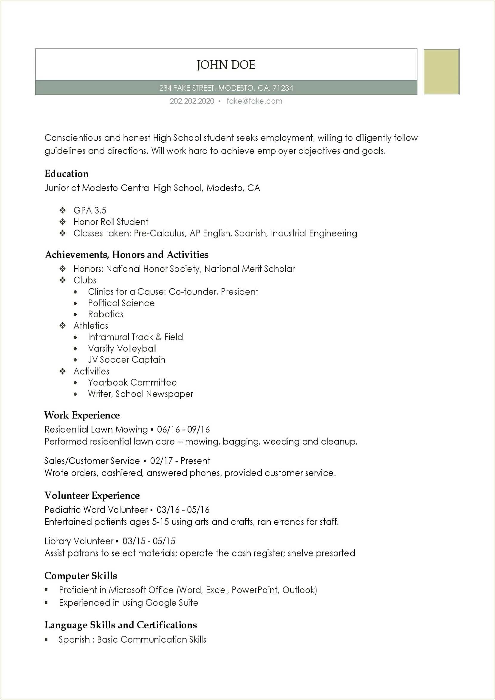 High School Seniors Resume Sample Resume Example Gallery
