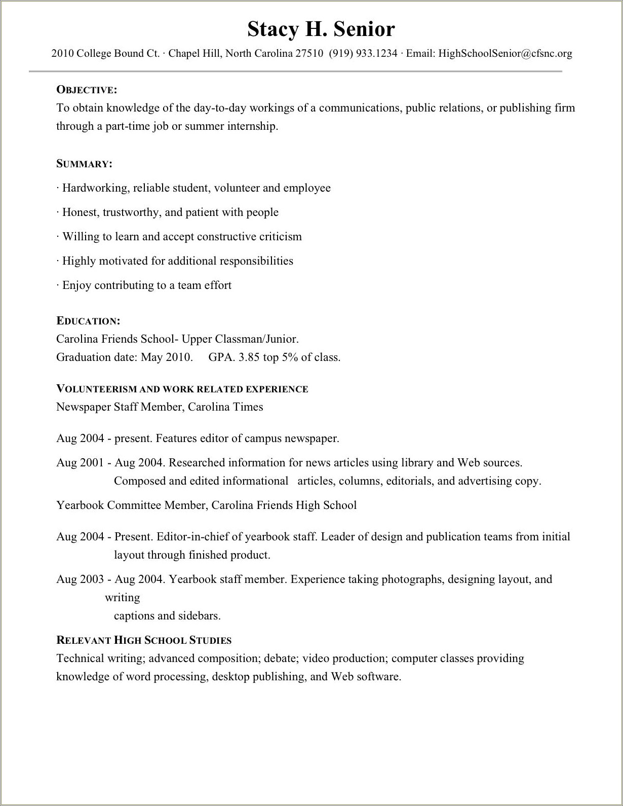 High School Student Resume For College Application Resume Example Gallery