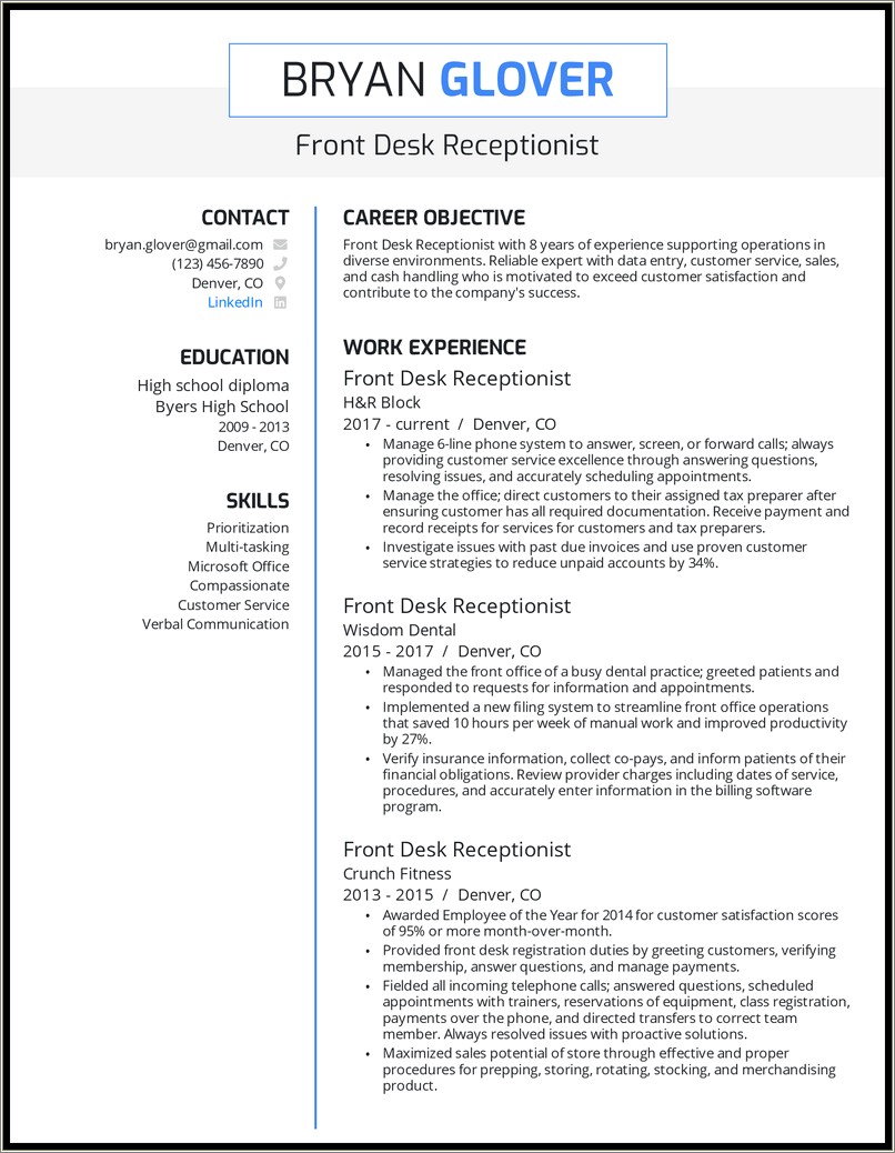 Hotel Front Office Job Resume Resume Example Gallery