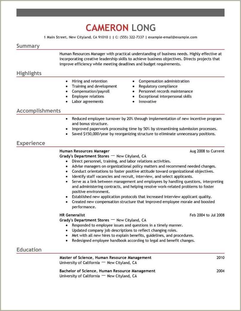 Human Resources Resume Samples Professional Summary Resume Example Gallery