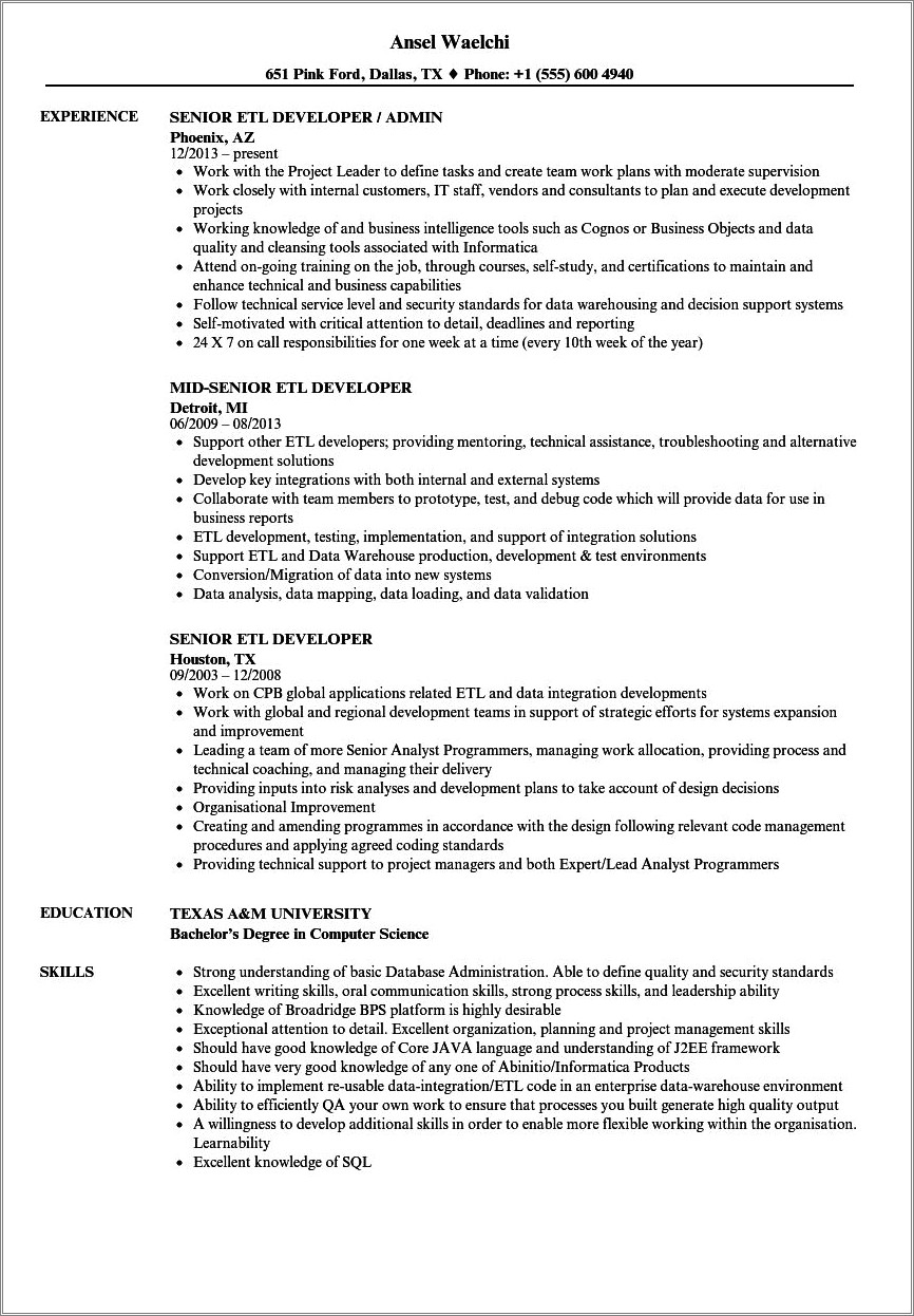Etl Testing Resume