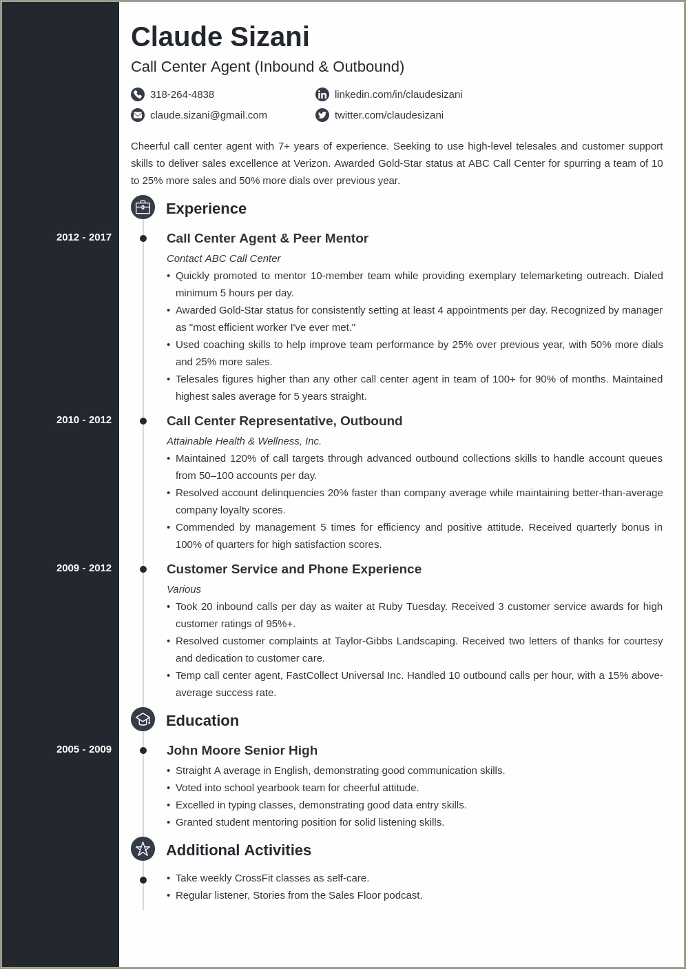 Inbound And Outbound Calls Resume Skills Resume Example Gallery
