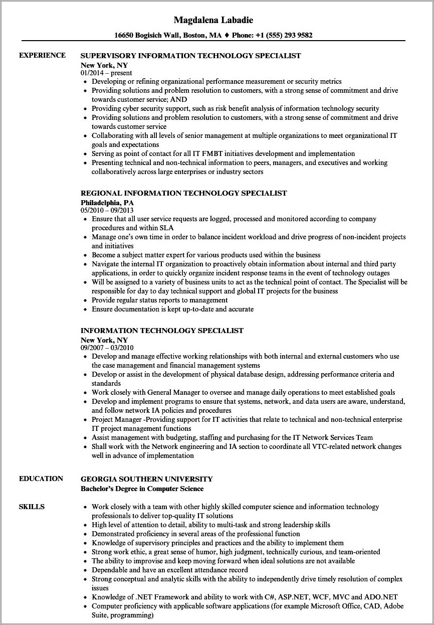 Information System Internship Resume Sample Resume Example Gallery