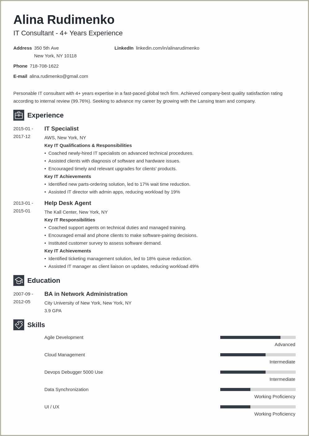 Information Technology Professional Resume Examples Resume Example Gallery