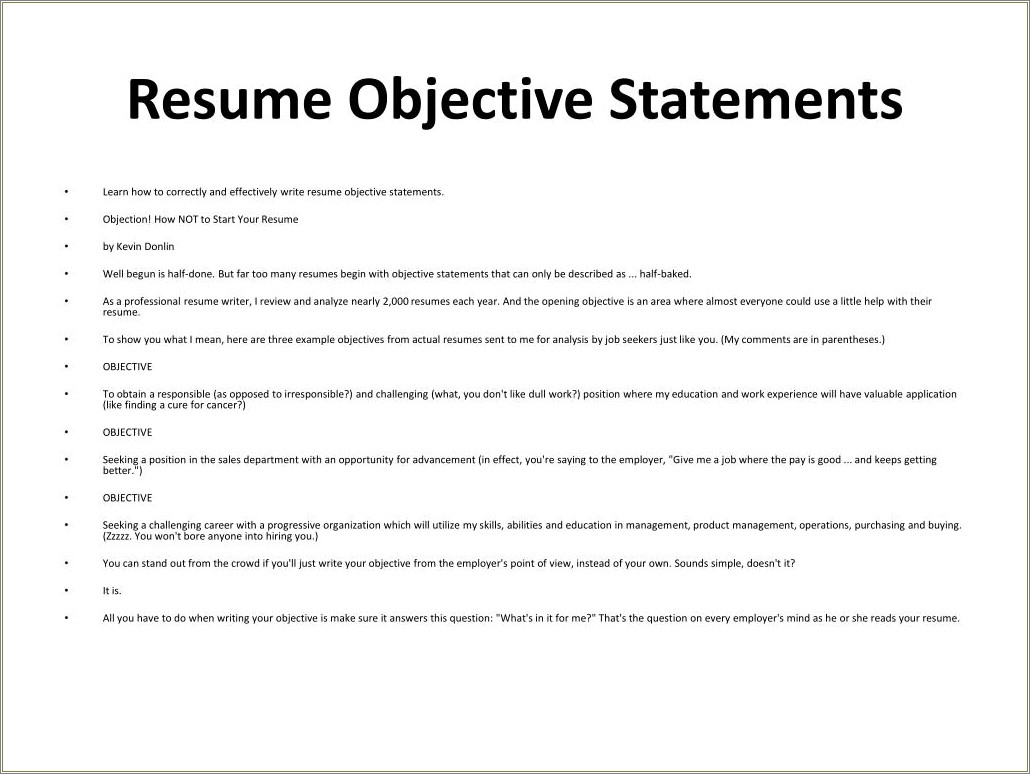 An Example Of A Resume Objective Statement Resume Example Gallery An Example Of A Resume Objective Statement Resume Example Gallery