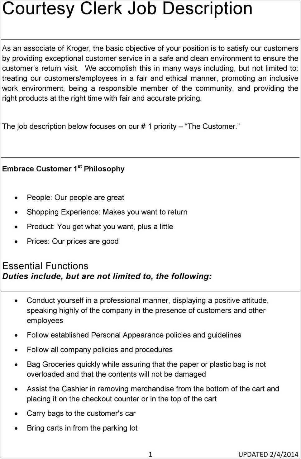 Courtesy Clerk Job Description Resume Resume Example Gallery