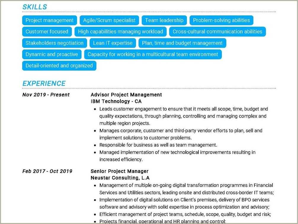M a Project Manager Resume Resume Example Gallery