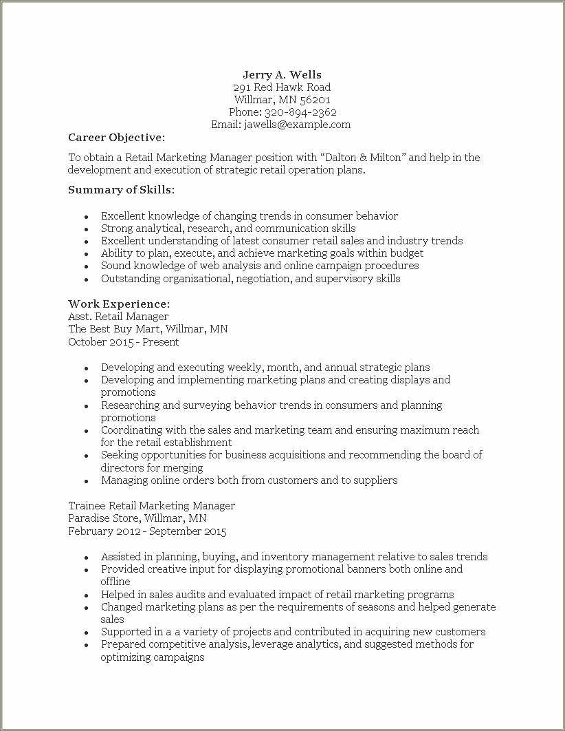 Marketing Manager Resume Summary Sample Resume Example Gallery