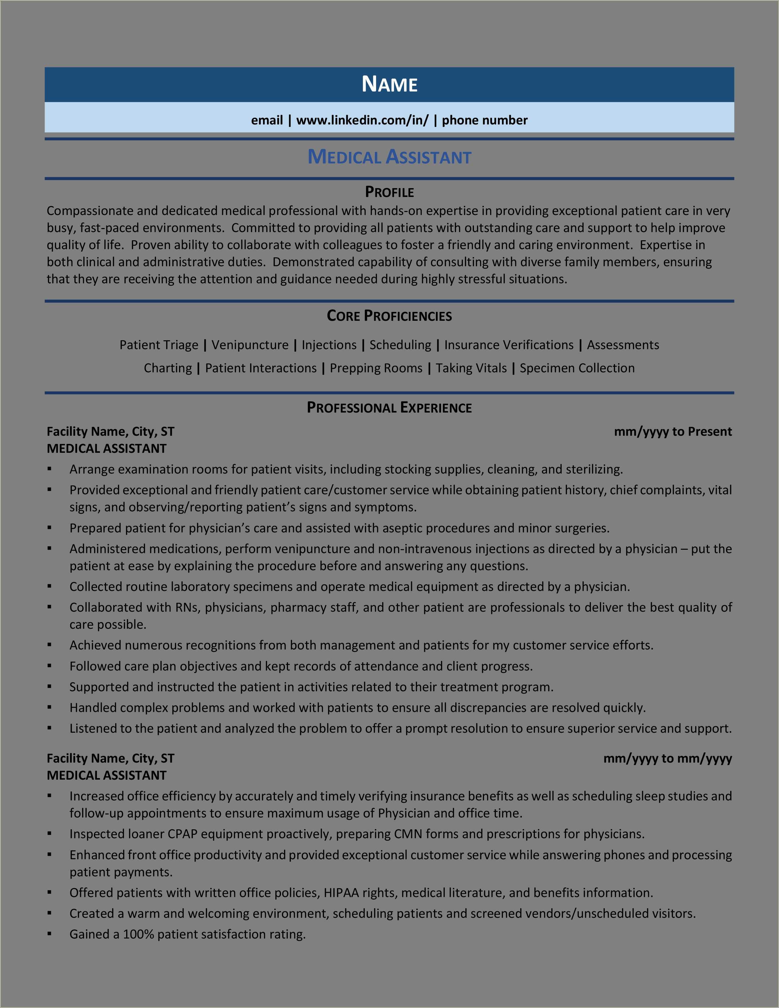 Medical Assistant Resume Summary Headline Example Resume Example Gallery