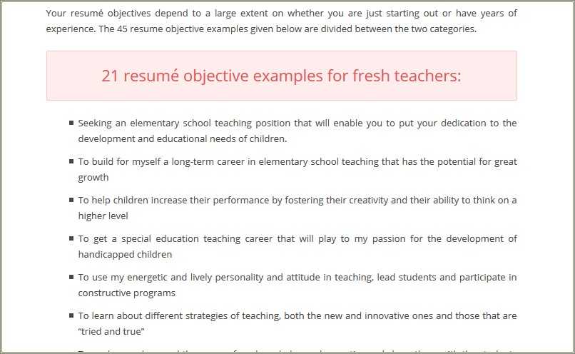 Objective In Resume For Music Teacher Job