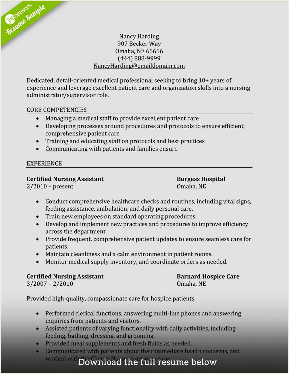 Nursing Assistant Resume Objective Samples Resume Example Gallery