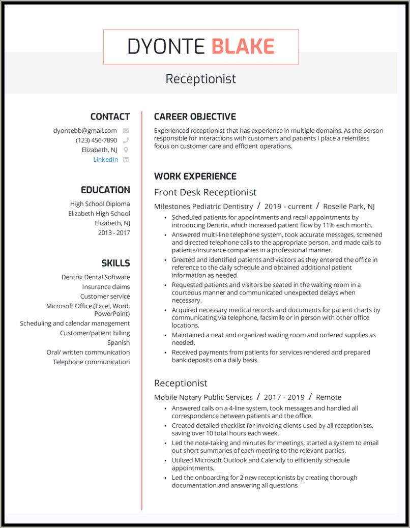 Objective Examples For Resume For Receptionist Resume Example Gallery objective-examples-for-resume-for-receptionist-resume-example-gallery