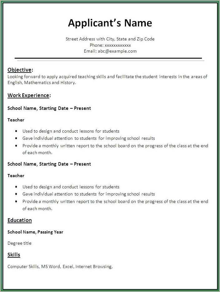 Objective For Fresher Teacher Resume Resume Example Gallery