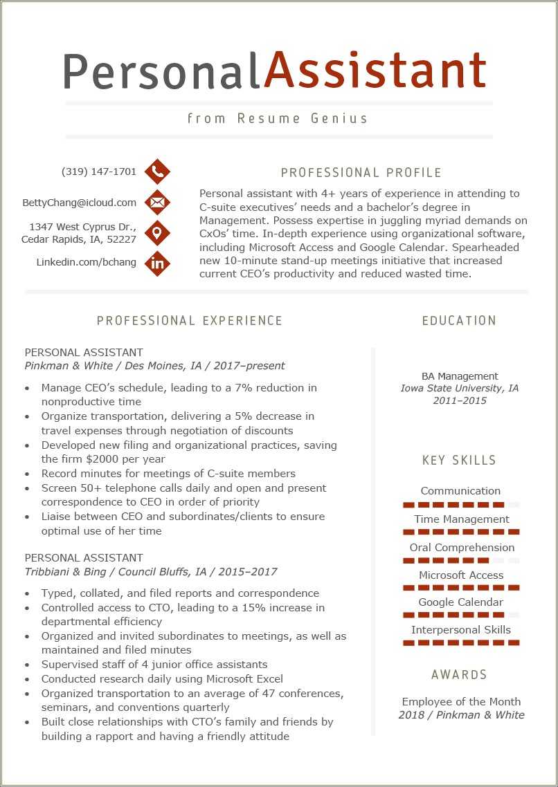 Objective For Personal Assistant Resume Resume Example Gallery