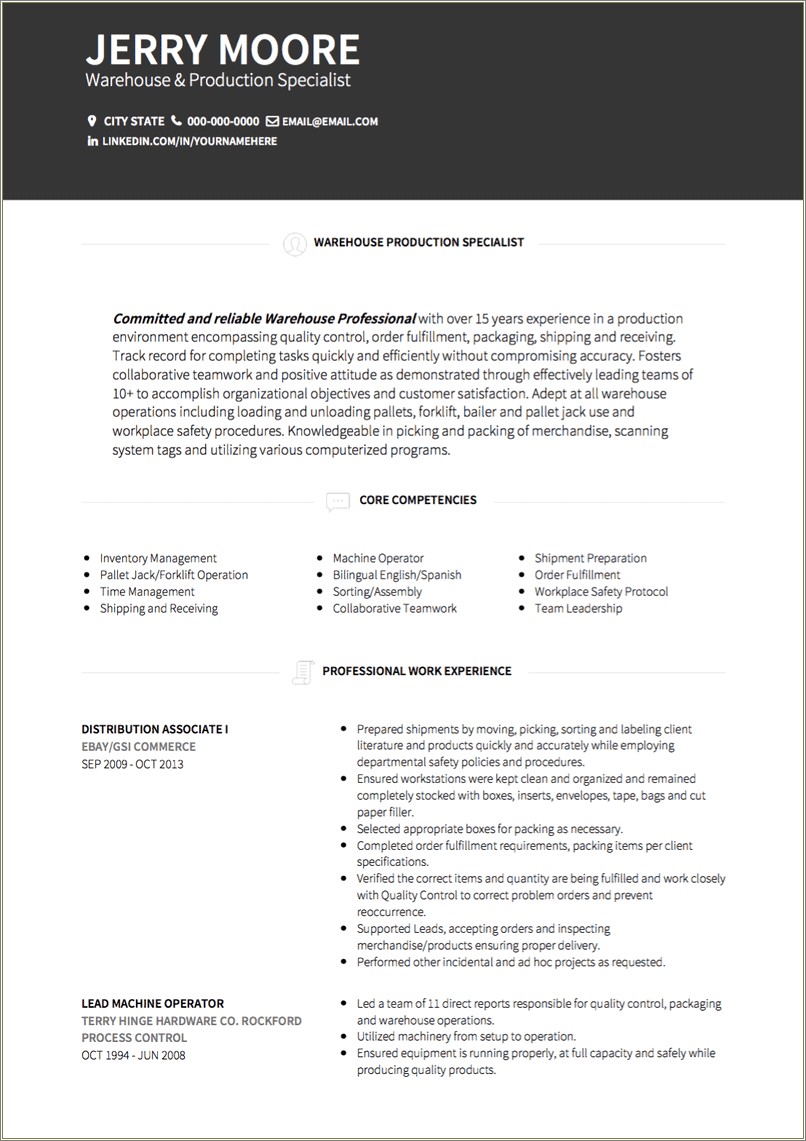 Objective Resume Examples For Warehouse Resume Example Gallery