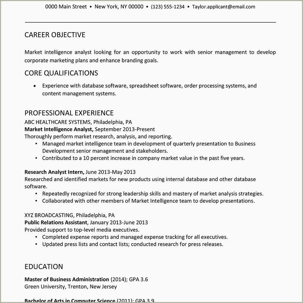 Objective Statement Resume Examples Marketing Resume Example Gallery
