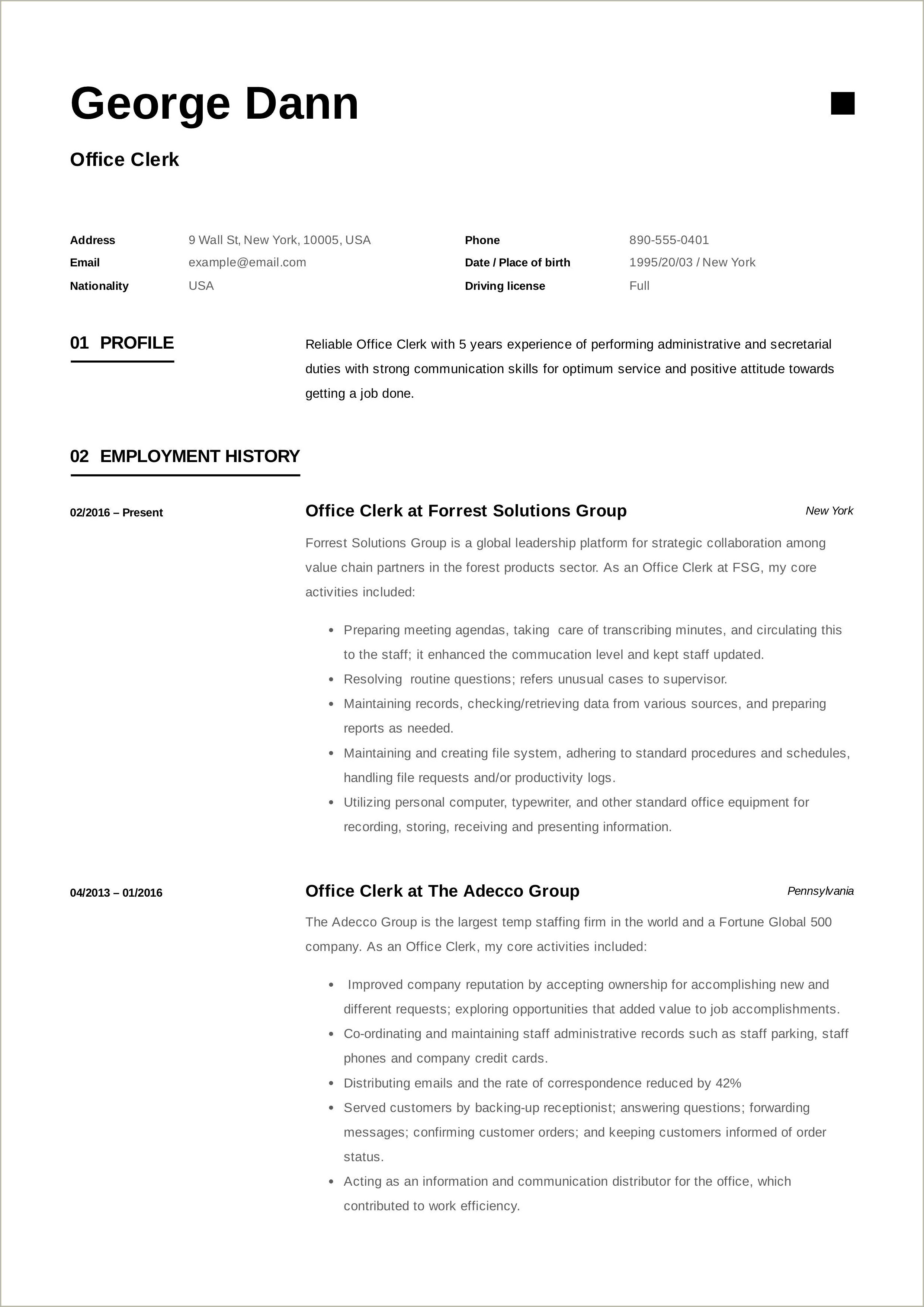Office Resume Template Free Download - Resume Example Gallery