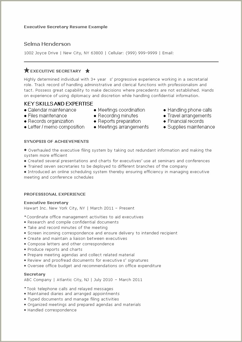 Office Resume Samples For Secretaries - Resume Example Gallery