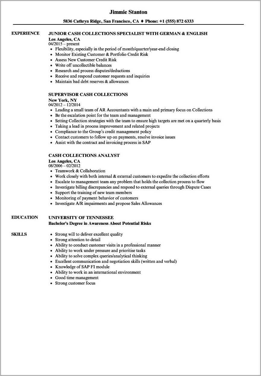 Order To Cash Resume Sample Resume Example Gallery
