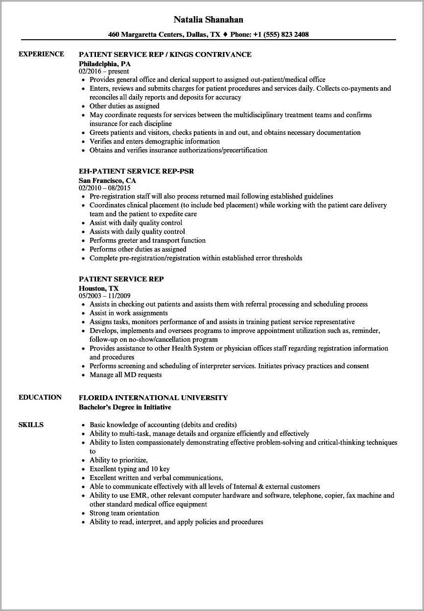Patient Access Specialist Sample Resume Resume Example Gallery patient-access-specialist-sample-resume-resume-example-gallery