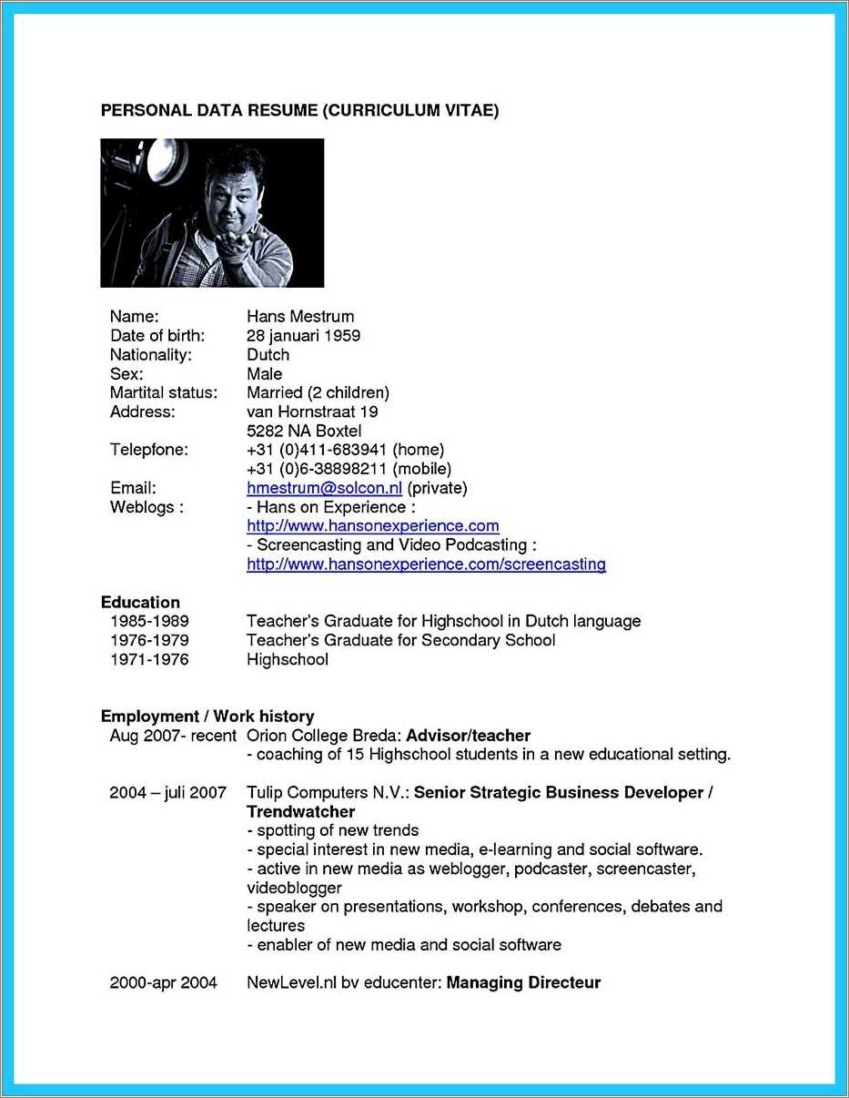 Personal Data In Resume Sample