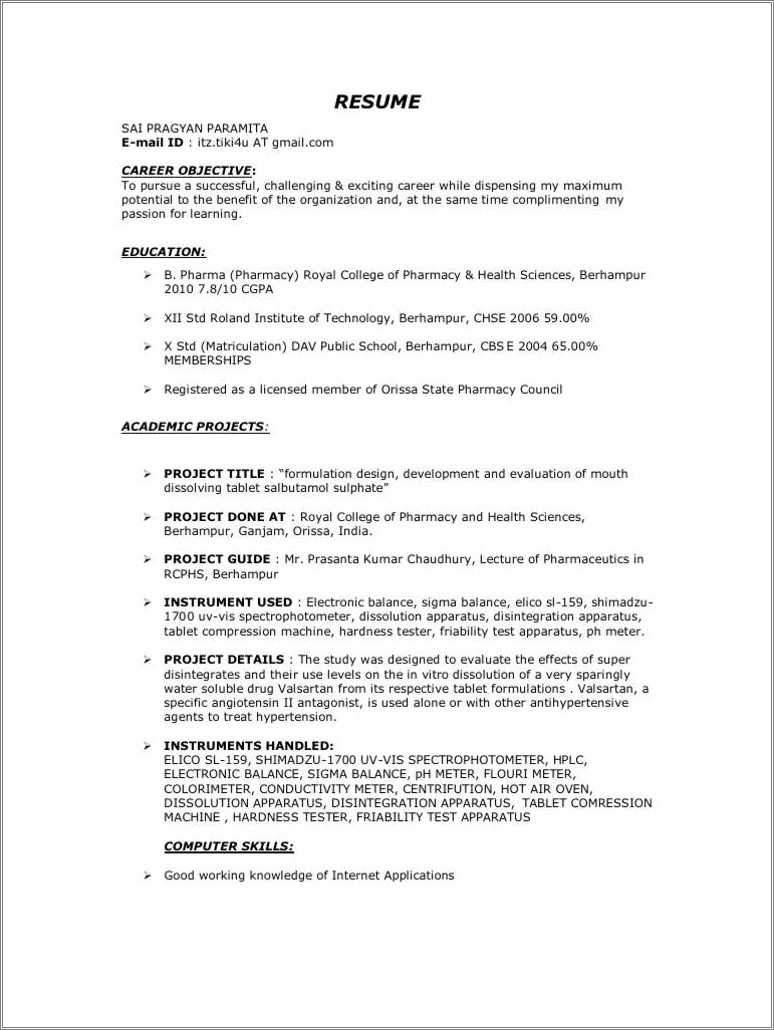 Pharmacist Resume Summary Statement Sample Resume Example Gallery
