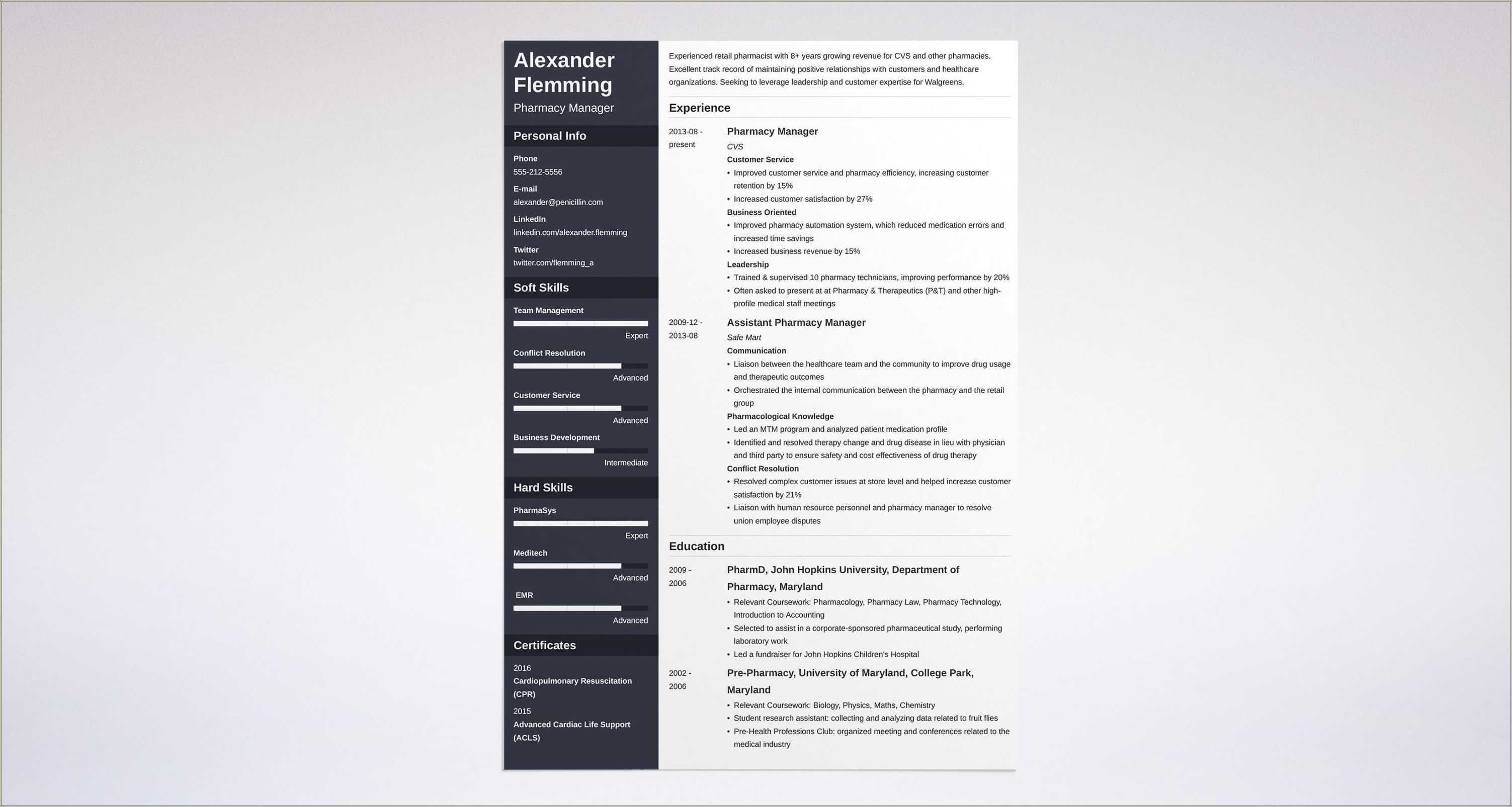 Pharmacy Student Resume Experience Examples Resume Example Gallery