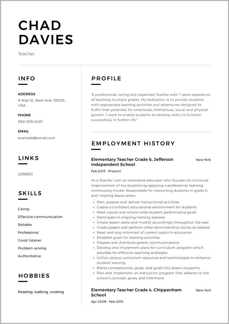 Primary Teacher Resume Sample Pdf Resume Example Gallery