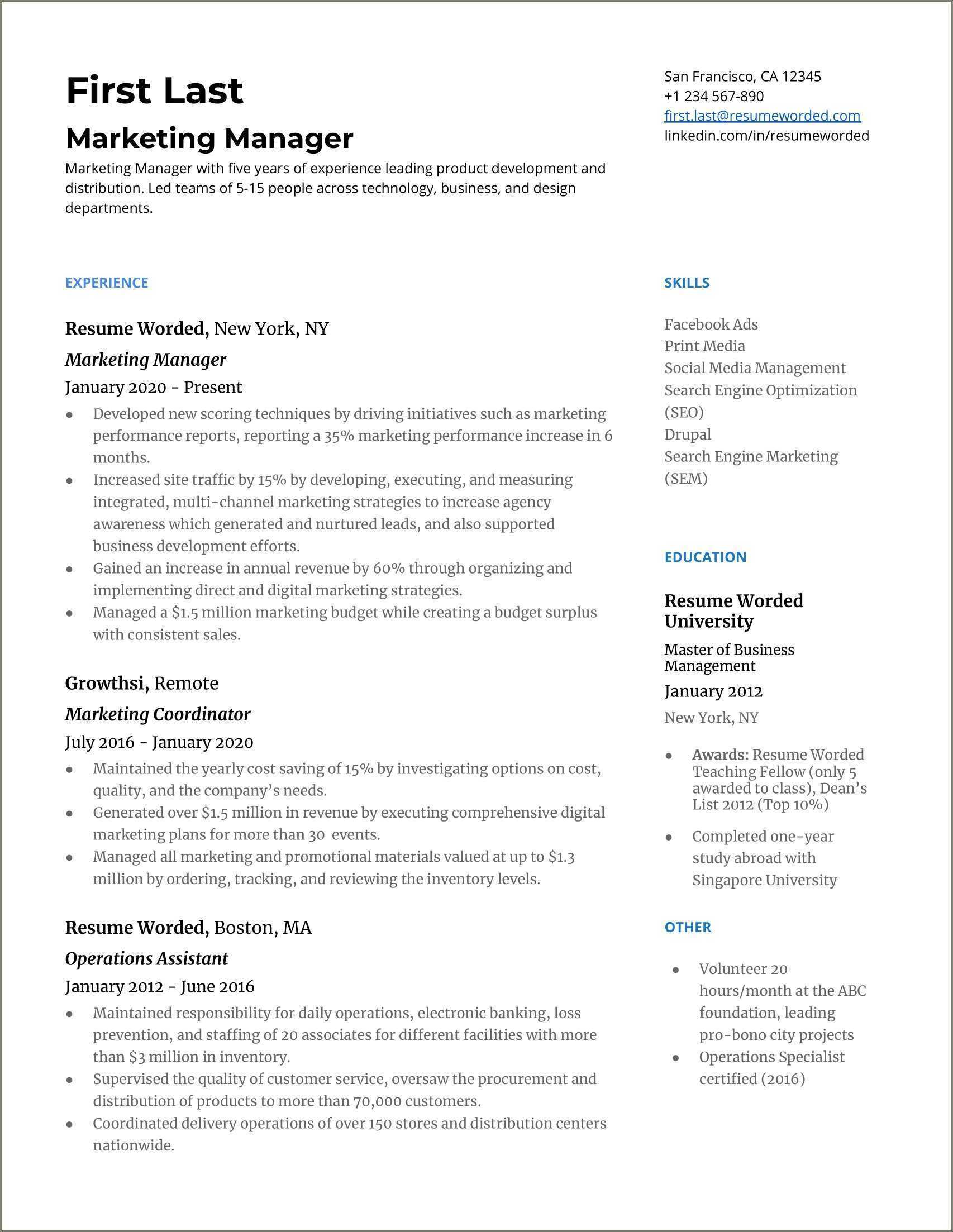 Product Marketing Manager Resume Template Resume Example Gallery