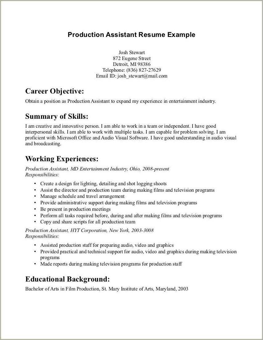 Production Assistant Job Resume Examples Resume Example Gallery production-assistant-job-resume-examples-resume-example-gallery