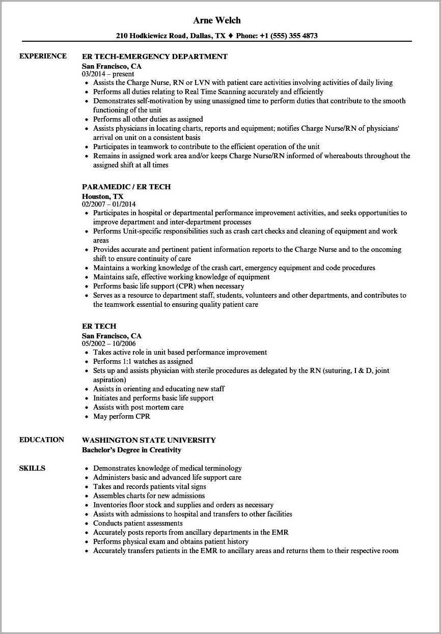 Professional Summary Resume Sample Emt Resume Example Gallery
