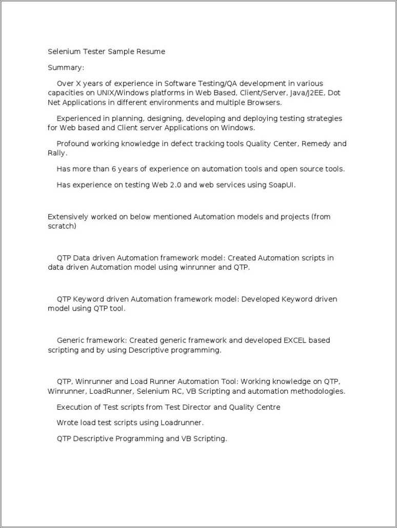 Qtp Automation Testing Resume Samples Resume Example Gallery