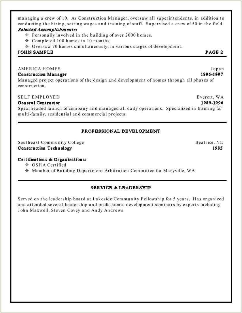 Residential General Contractor Resume Samples Resume Example Gallery