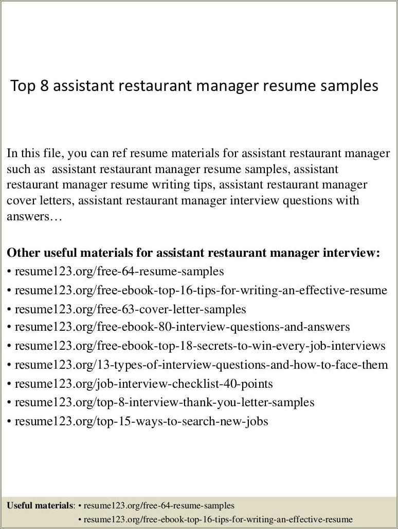 Restaurant Manager Resume Using Numbers Resume Example Gallery restaurant-manager-resume-using-numbers-resume-example-gallery