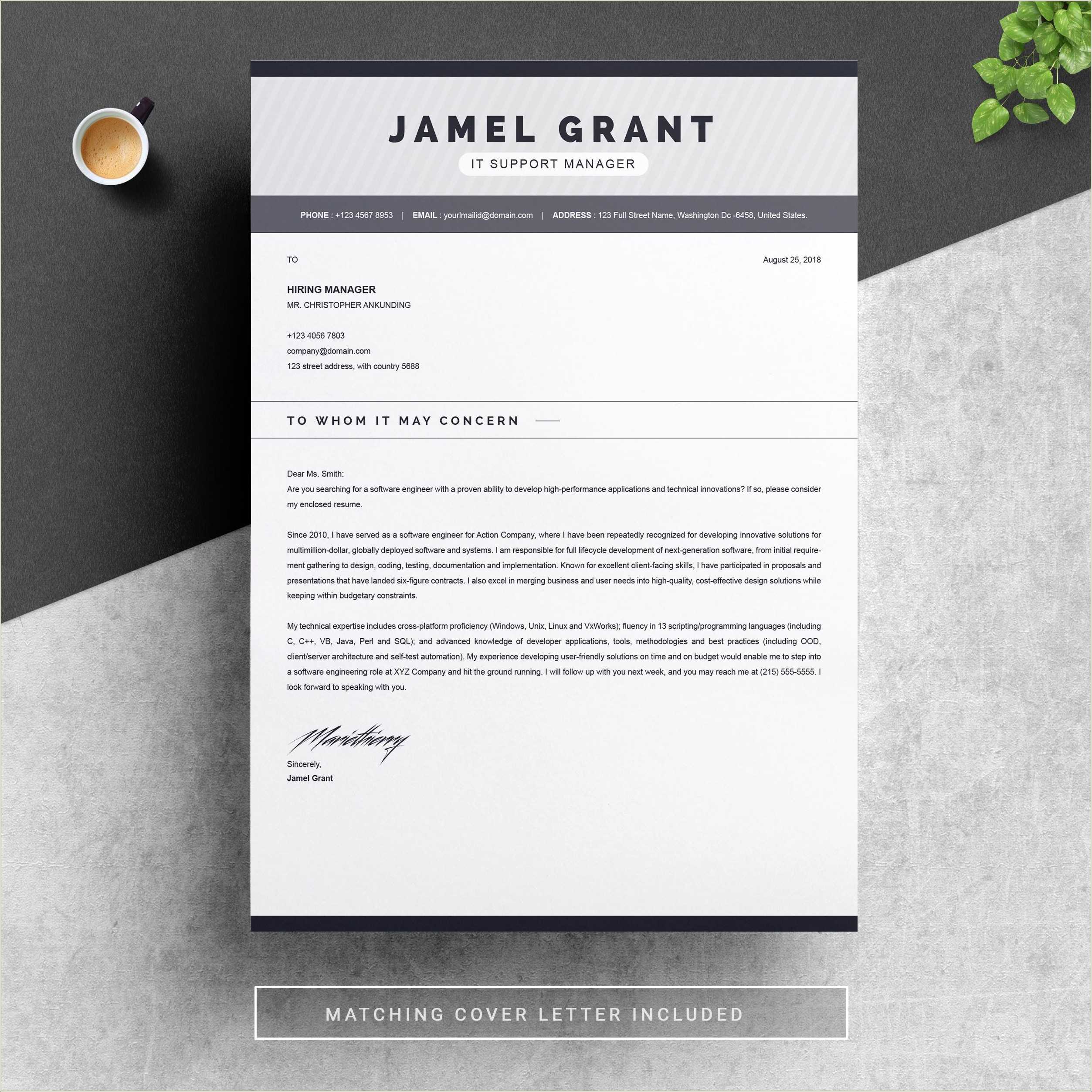 Resume And Cover Letter As A Single Document Resume Example Gallery