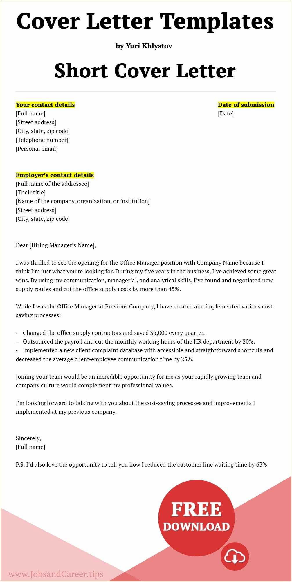 Resume Cover Short Cover Letter Examples Resume Example Gallery